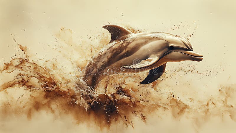 Dolphin Leaping from Tan Water Splash Stock Illustration - Illustration ...