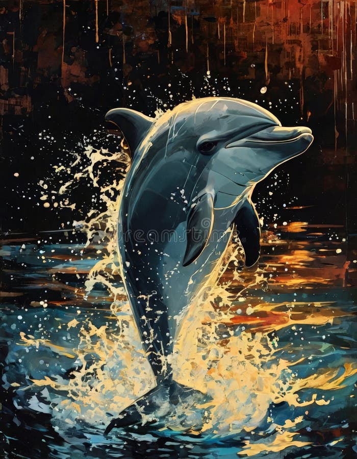 Dolphin Leaping from Water in Dramatic Evening Light Stock Image ...