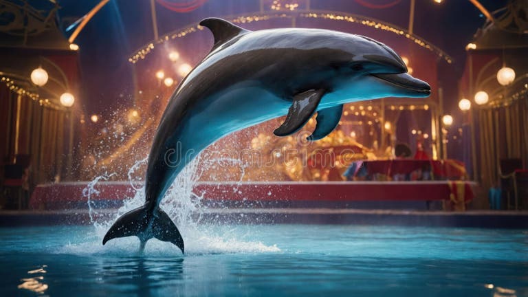 Spectacular Dolphin Leaping in a Circus Atmosphere Stock Illustration ...