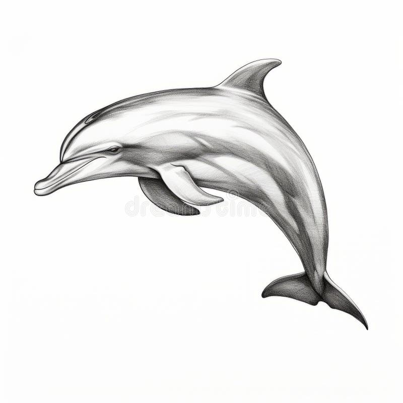 Elegant Dolphin Art: Detailed Pencil Drawing on White Background Stock ...