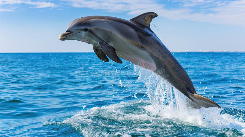 A Dolphin Leaps High Out of the Water during a Performance in a Pool ...