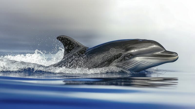 A Dolphin Leaps from the Ocean, Creating a Wave of Spray Stock ...