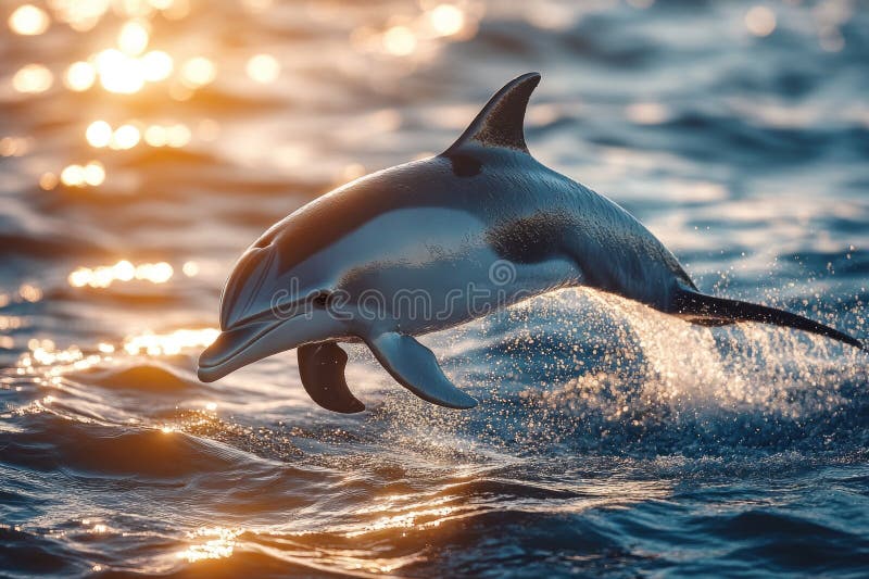 A Dolphin Leaps from the Ocean on a Sunny Day Stock Photo - Image of ...