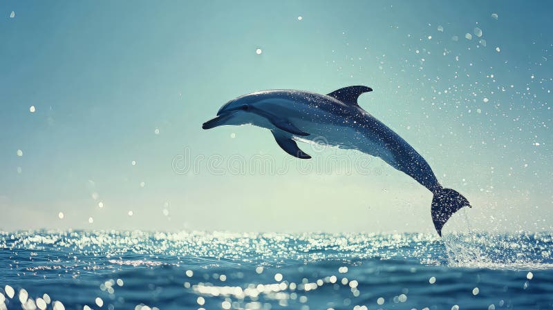 A Dolphin Leaps Out of the Water, Creating a Splash of Water Droplets ...