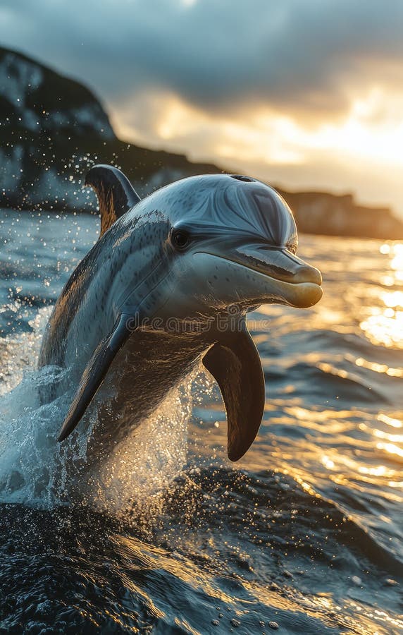 Dolphin Leaps at Sunset Over the Ocean Stock Image - Image of sunset ...