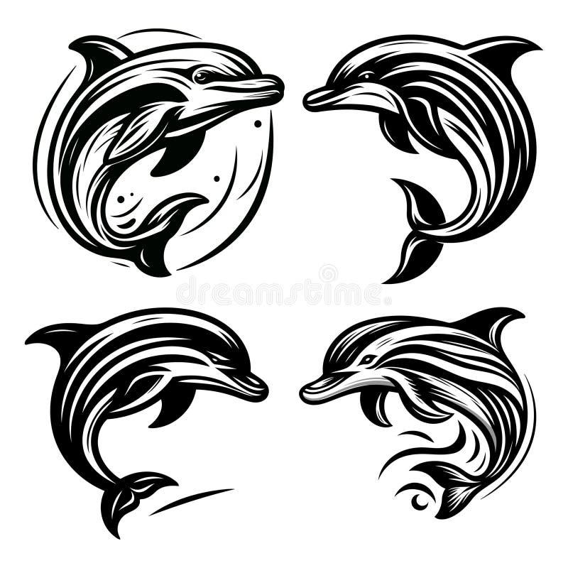 Dolphin Line Art Doodle, a Hand Drawn Vector Cartoon Illustration of a ...