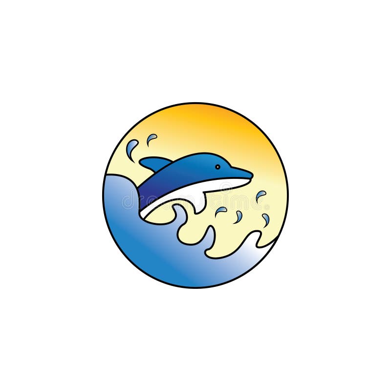 Dolphin Logo Sea Water Circle Color Vector Illustration Design Stock ...