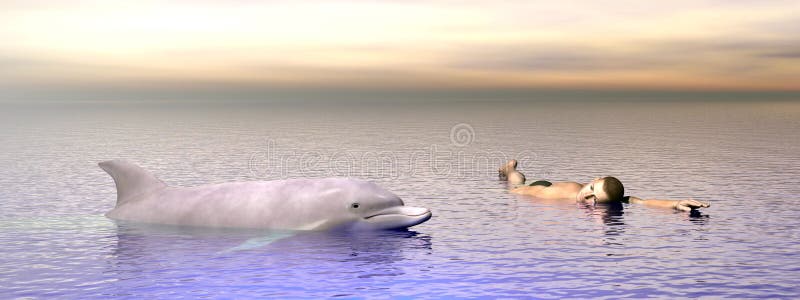Dolphin and Man - 3D Render Stock Illustration - Illustration of person ...