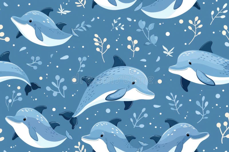 Dolphin Pattern. Cartoon Doodle Character Illustration Wallpaper Design ...