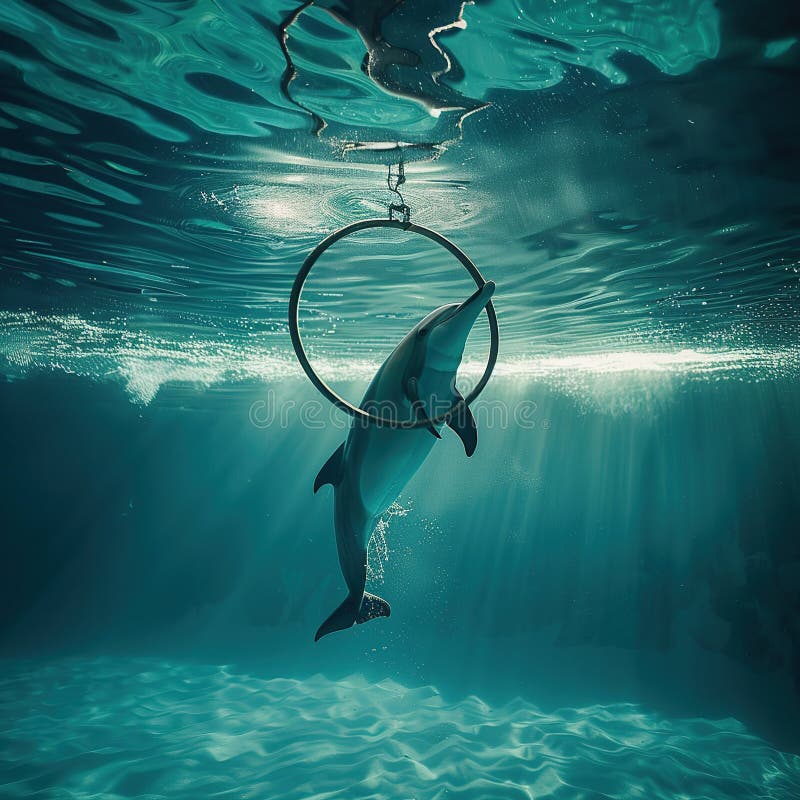 Dolphin Performing Underwater Hoop Trick Stock Illustration ...