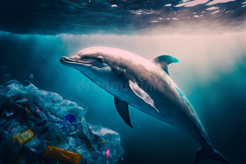 Dolphin with a Plastic Bag. Ocean Plastic Pollution Concept Stock Photo ...