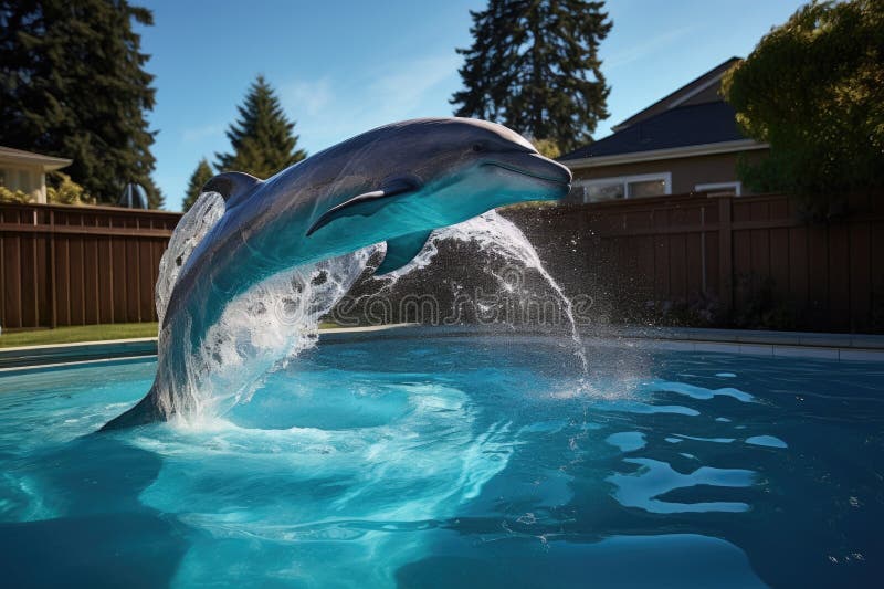 A Dolphin-shaped Water Splash Leaping from a Clear Blue Pool Stock ...