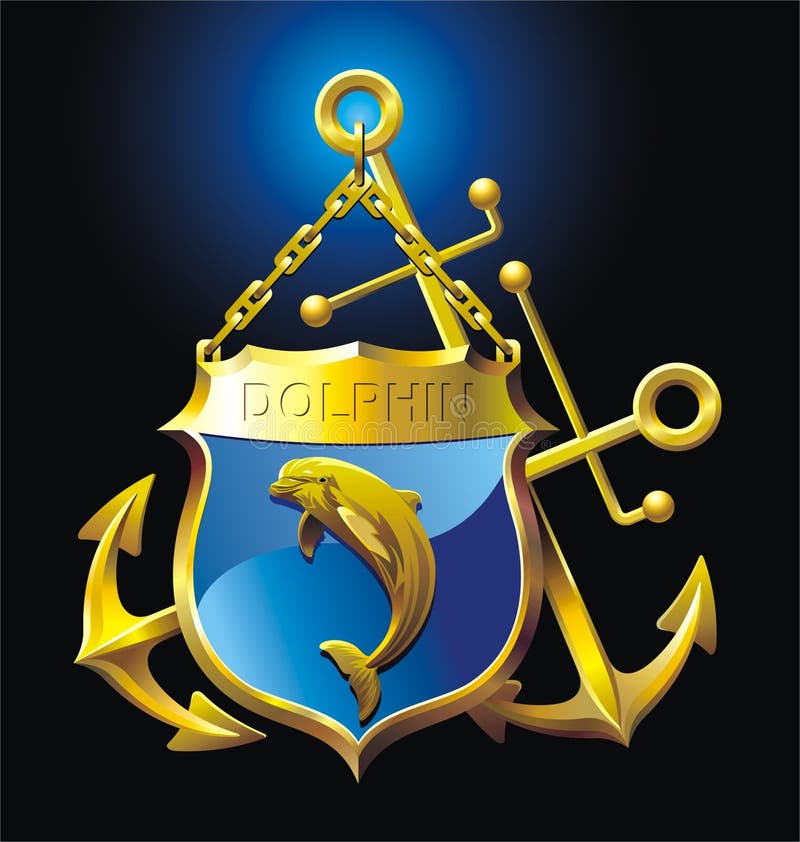 Dolphin on the shield. stock vector. Illustration of arms - 24200402