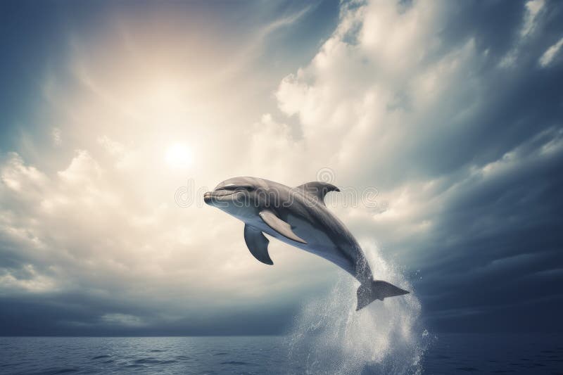 Dolphin Sky Sea Jump. Generate Ai Stock Illustration - Illustration of ...