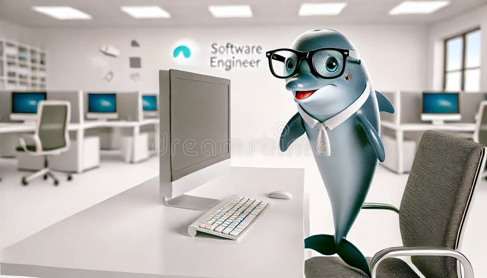 Dolphin Software Engineer at Modern Office Desk Stock Illustration - Illustration of ...