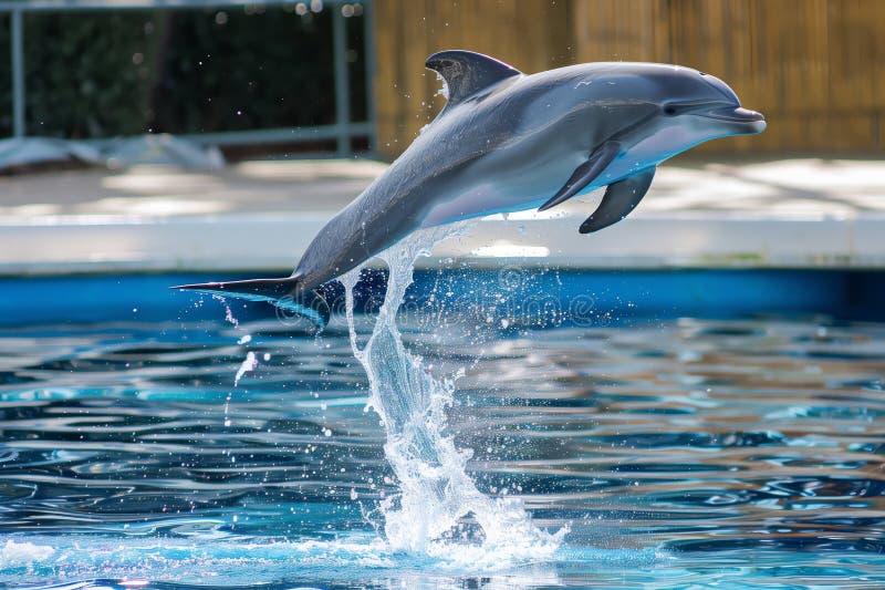 Dolphin with Splashing Water Trail during a High Jump Stock Image ...