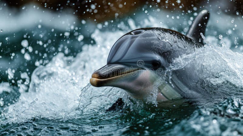 Dolphin in Splashing Waters Stock Illustration - Illustration of motion ...
