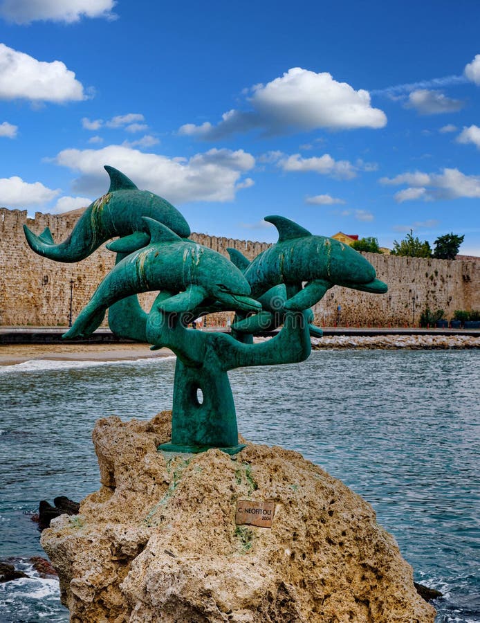 Dolphin Statue in Rhodes Greece Editorial Image - Image of greece ...