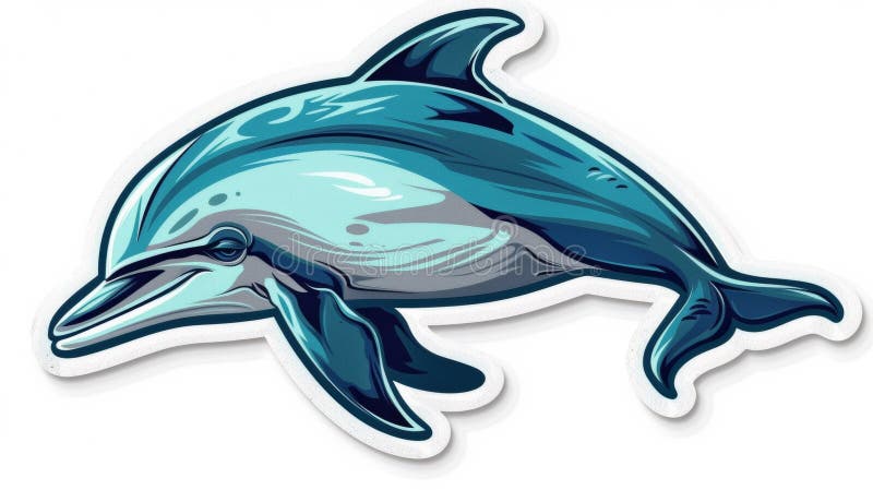 A Dolphin Sticker on a White Background with Blue and Gray Colors, AI ...