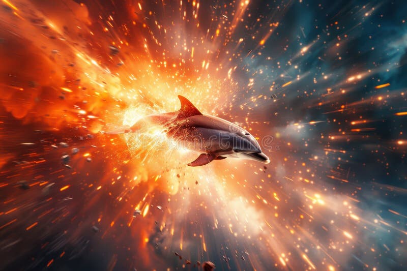 Dolphin in Superhero Pose Amid Cosmic Explosion Stock Illustration ...
