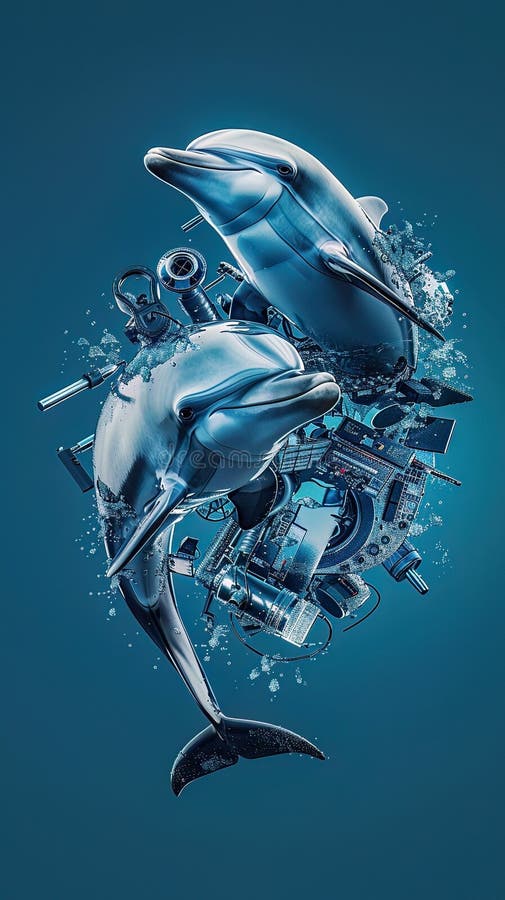 A Dolphin Swimming Around Tech Gadgets Illustrating Intelligence and ...