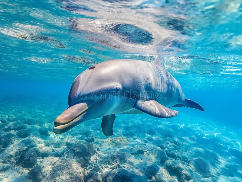 Dolphin Swimming in the Blue Water of the Sea Stock Photo - Image of ...