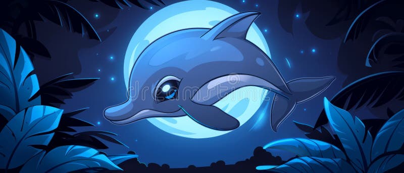 A Dolphin Swimming in the Ocean at Night Under a Full Moon Leaves ...