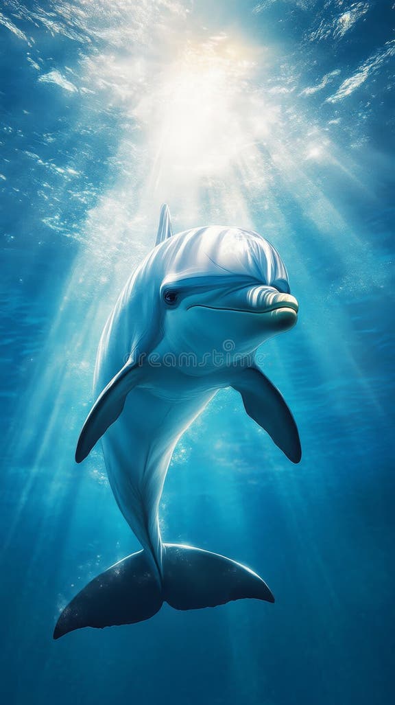 Dolphin Swimming Underwater with Light Rays, Oceanic Tranquility ...