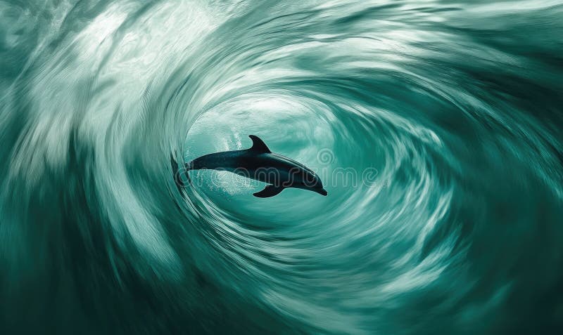 A Dolphin is Swimming in a Wave Stock Photo - Image of tail, pacific ...