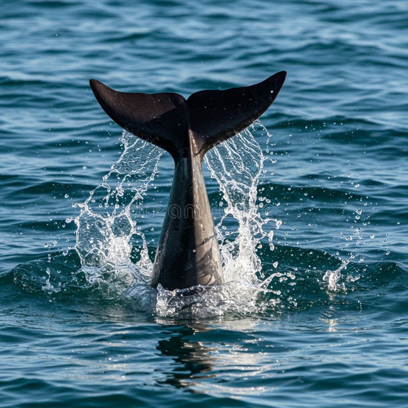 Dolphin Tail Breaking the Surface of the Ocean, Creating Splashes. the ...