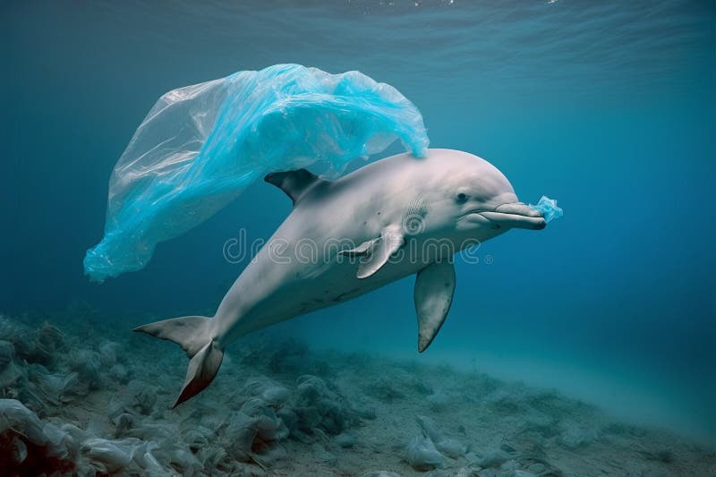 A Dolphin Trapped in a Plastic Bag in the Ocean. Environmental ...