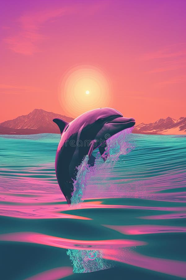 Dolphin in Vaporwave Style. Generative AI Stock Illustration ...