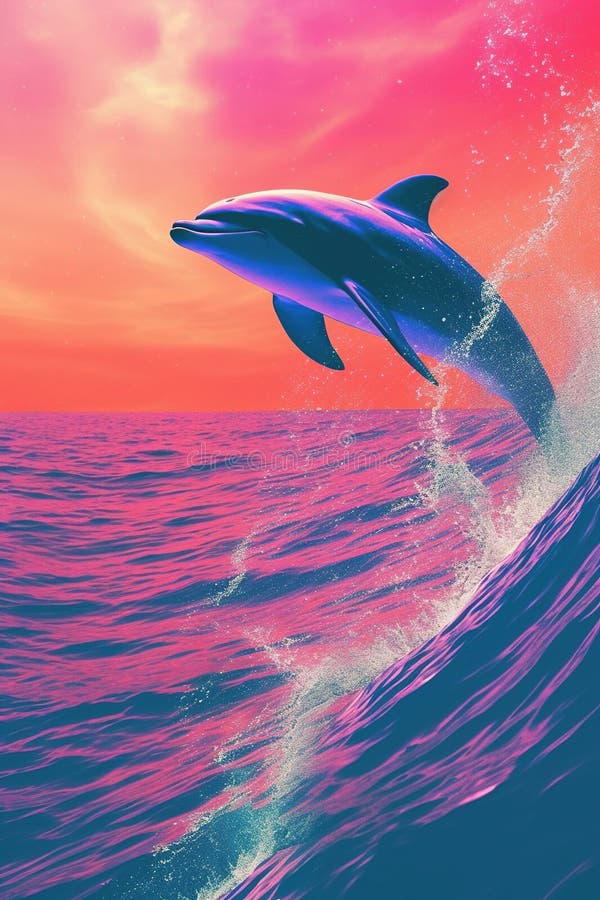 Dolphin in Vaporwave Style. Generative AI Stock Illustration ...