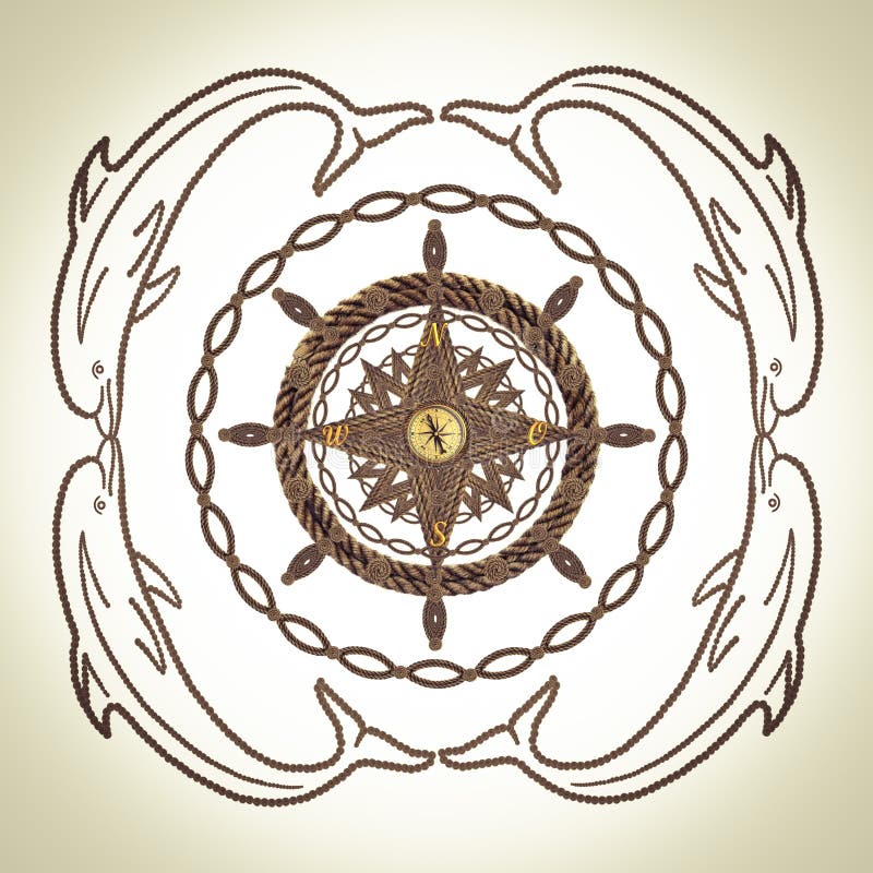Dolphins Compass Steering Wheel and Anchor Stock Illustration ...
