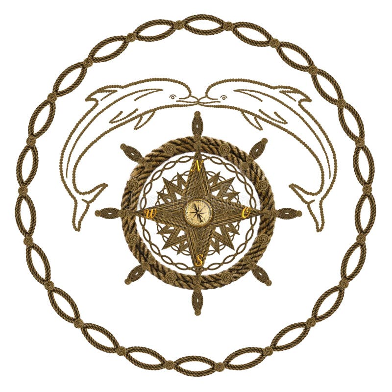 Dolphins Compass Steering Wheel and Anchor Stock Illustration ...