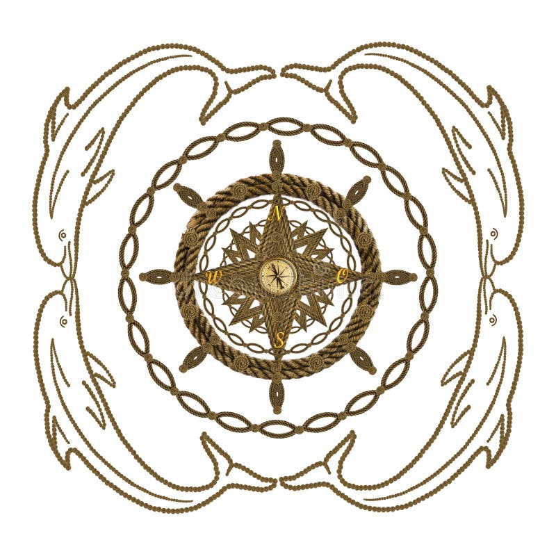 Dolphins Compass Steering Wheel and Anchor Stock Illustration ...