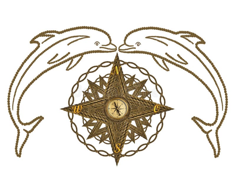 Dolphins Compass Wheel and Lighthouse of Ropes Stock Image - Image of ...