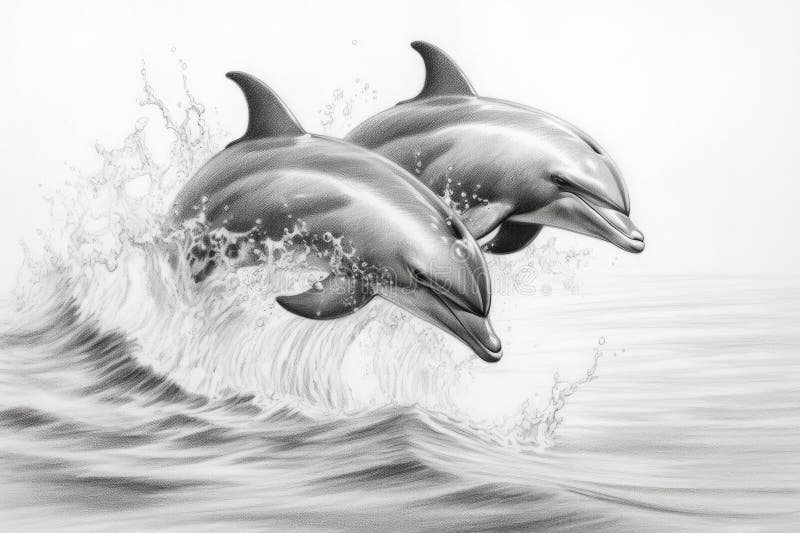 Dolphins Drawing, Dolphins Pencil Drawing Vintage. Generative Ai Stock ...