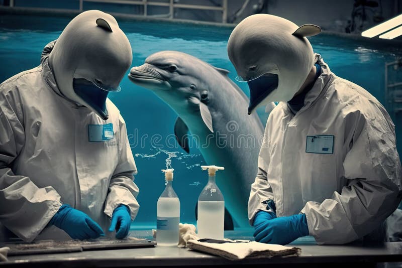 Dolphins Dressed As Scientists Experiment in a Lab, Created with ...