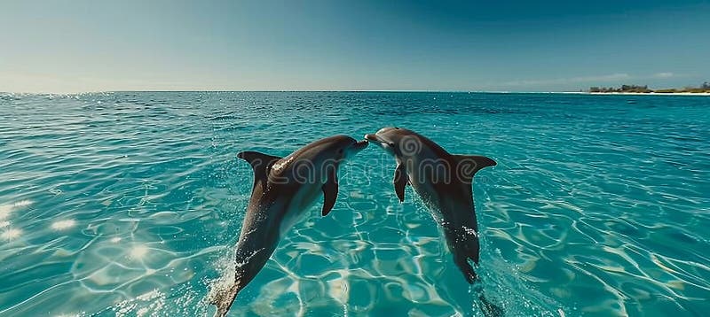 Dolphins Forming Heart Shape Leap from Crystal Clear Tropical Waters ...