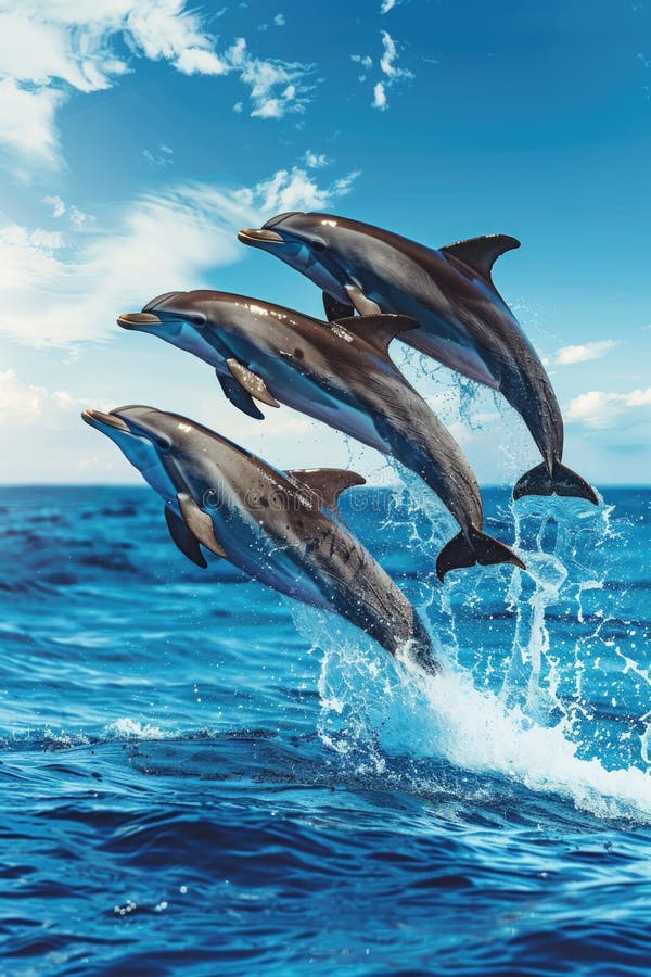 Dolphins Jumping in Ocean stock image. Image of dolphin - 372227381