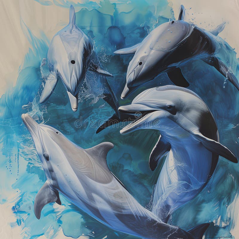 Dolphins Jumping in Pool, Sea Animals Stock Illustration - Illustration ...