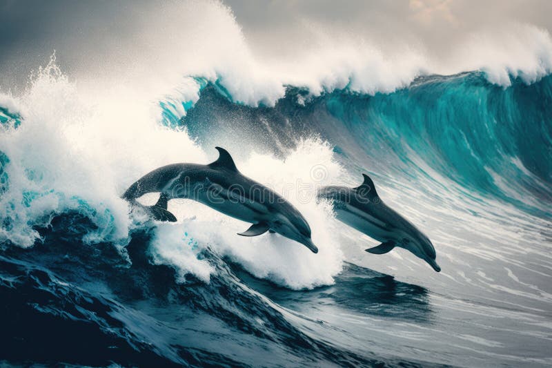 Dolphins in Ocean. Illustration AI Generative Stock Illustration ...
