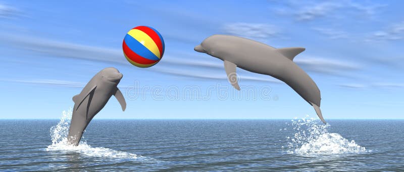 Dolphins playing with ball stock illustration. Illustration of game ...