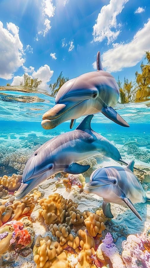 Dolphins Playing in the Sea Stock Image - Image of reef, biology: 313482081