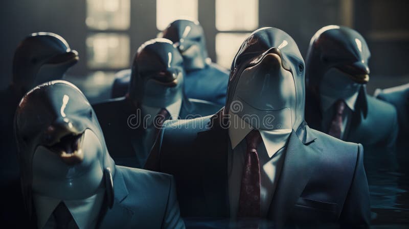 Dolphins in Suits in a Moody Room Stock Illustration - Illustration of ...
