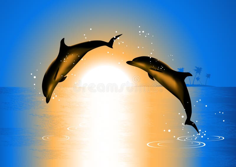 Dolphin yellow sunset_2 stock illustration. Illustration of landscape ...