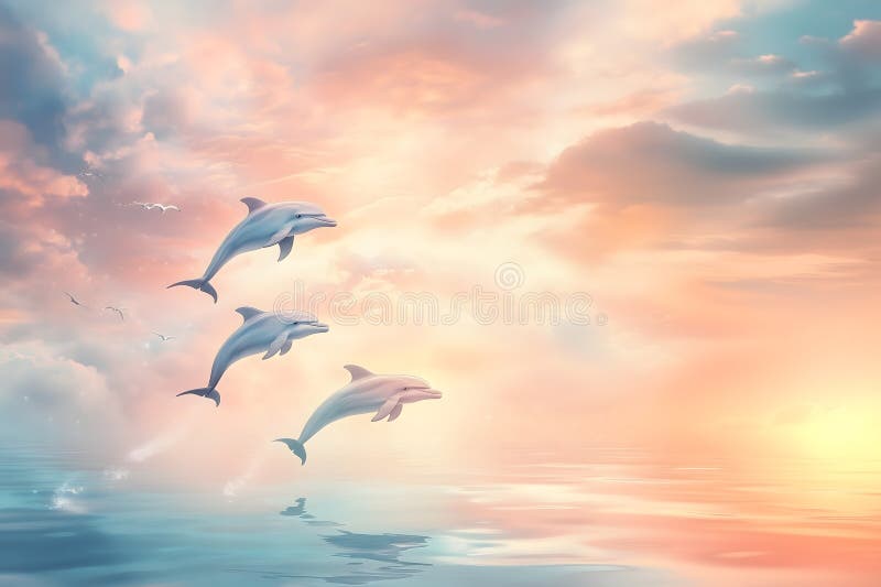 Dolphins at Sunset stock image. Image of blue, reflection - 330006023