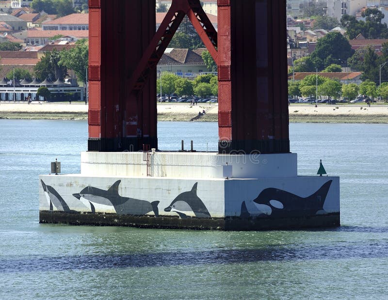 Dolphins and the 25th April Bridge Editorial Photo - Image of concrete ...
