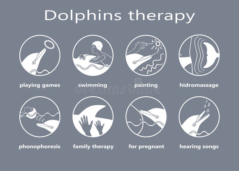 Dolphins therapy Icons 2 stock illustration. Illustration of sign ...